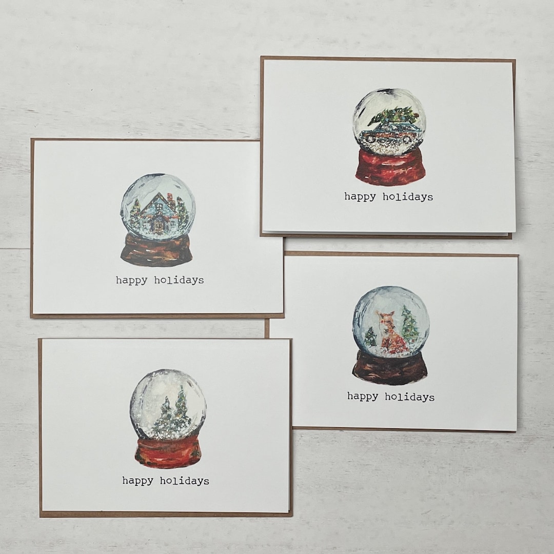 Snow Globe Greeting Cards Holiday Watercolor Greeting Cards - Etsy