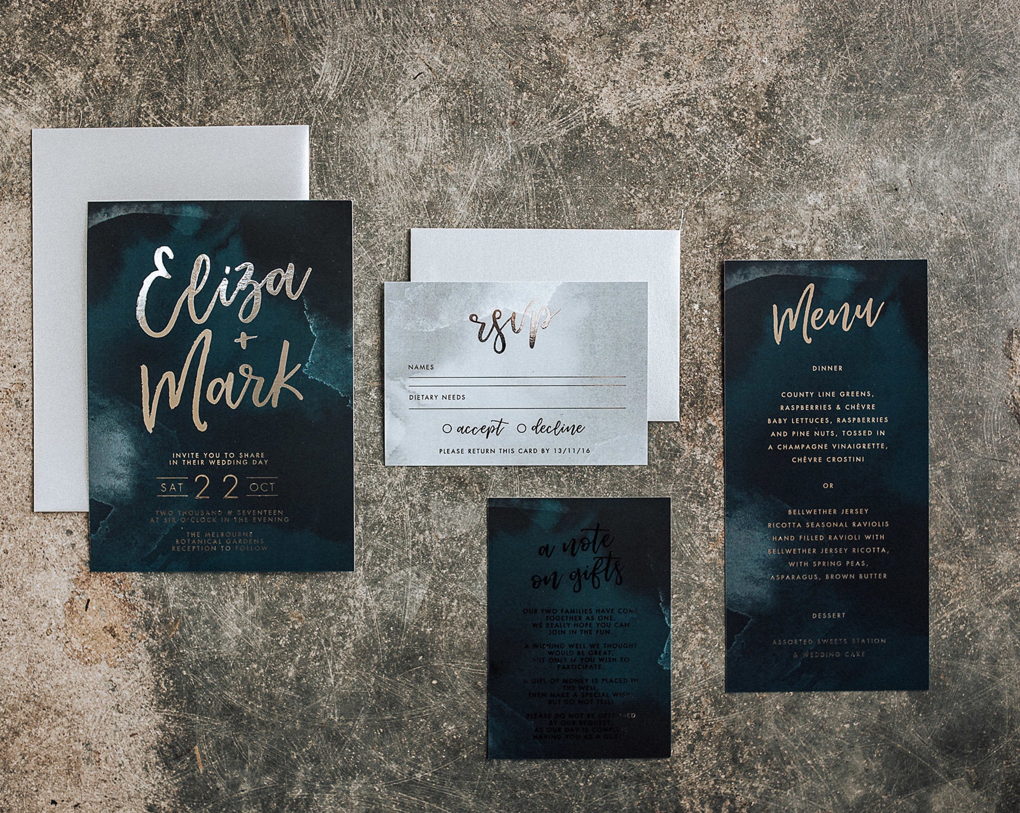 Silver Foil Wedding Invitations Astrid Collection | Etsy