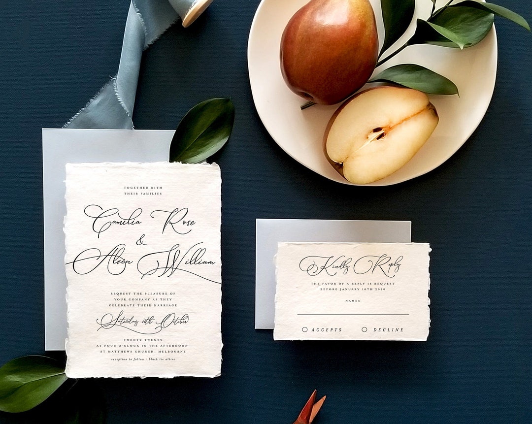 Handmade Paper Wedding Invitation Suite, Textured Wedding Invitation ...