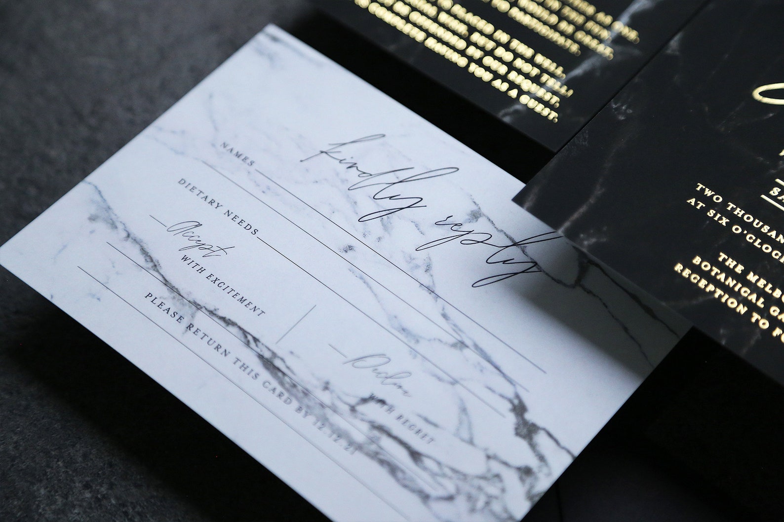Marble Wedding Invitation Suite, Real Gold Foil Wedding Invitation ...