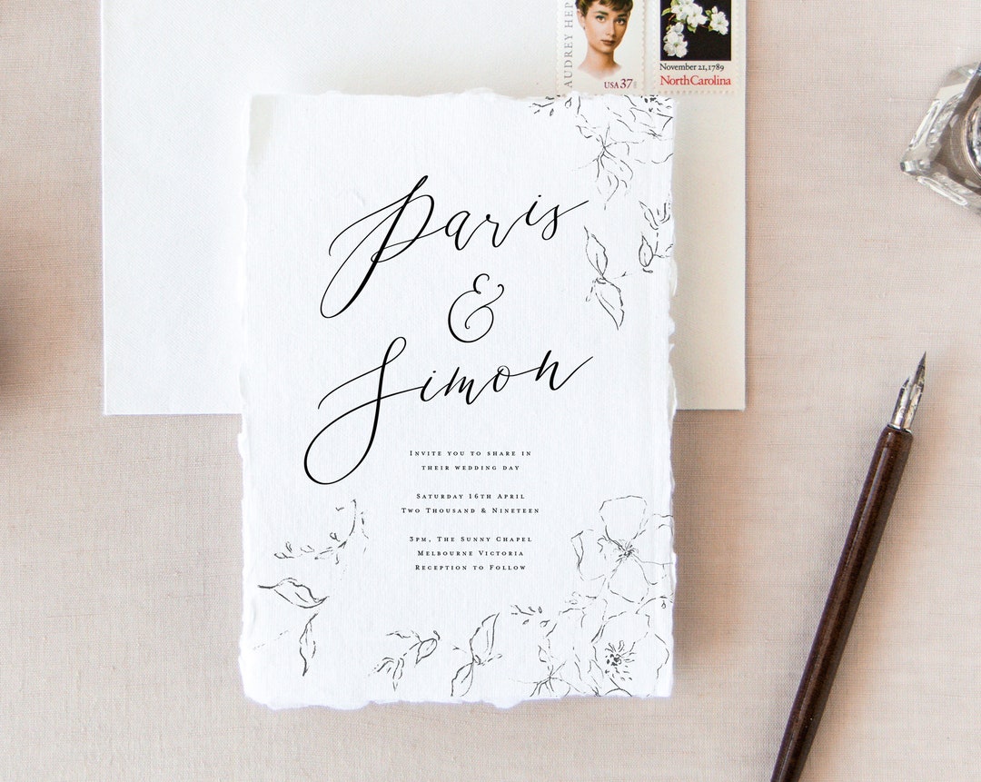 Handmade Paper Wedding Invitation Suite, Textured Wedding Invitation ...