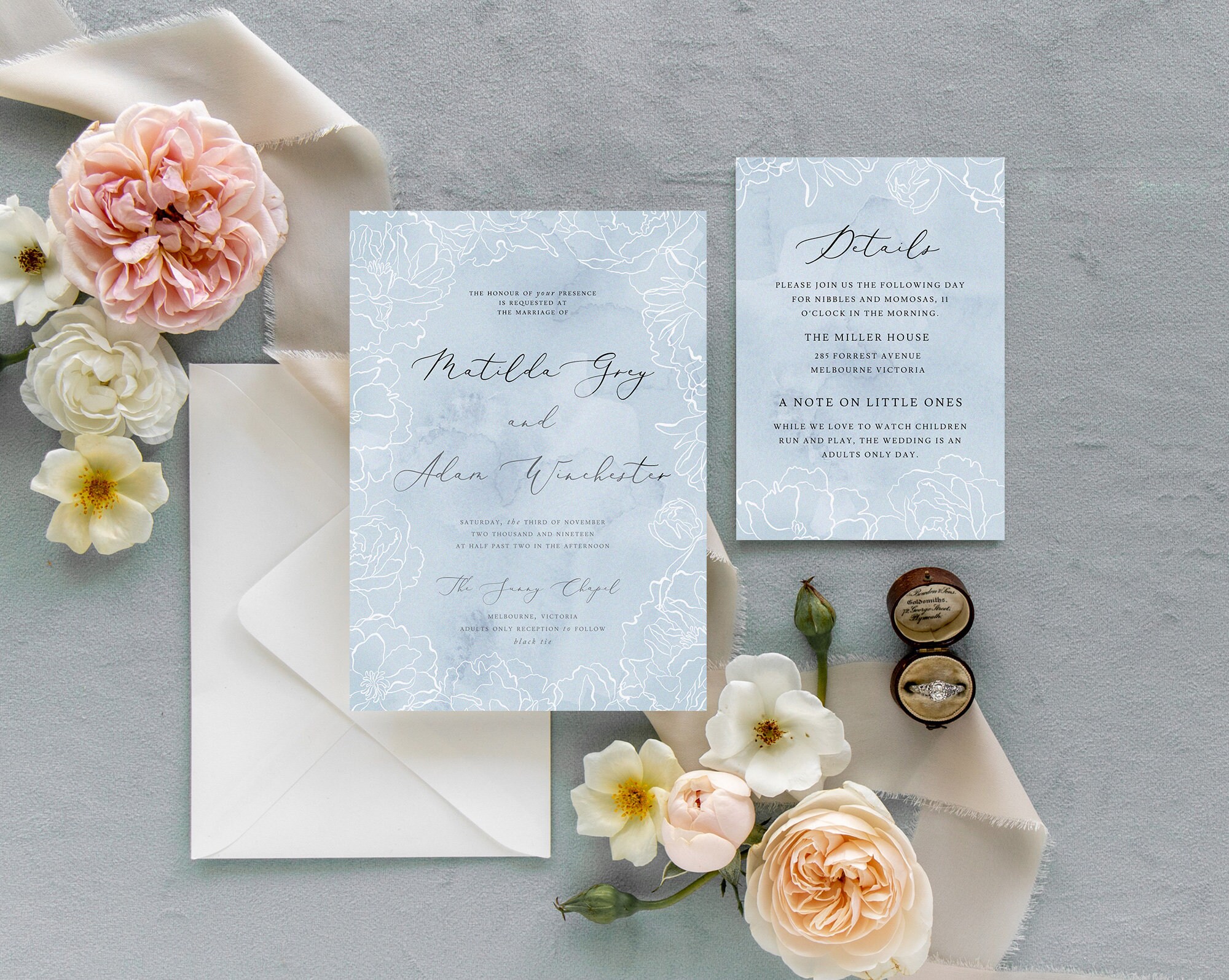 Dusty Blue Wedding Invitation Suite Light Blue Wedding - Etsy