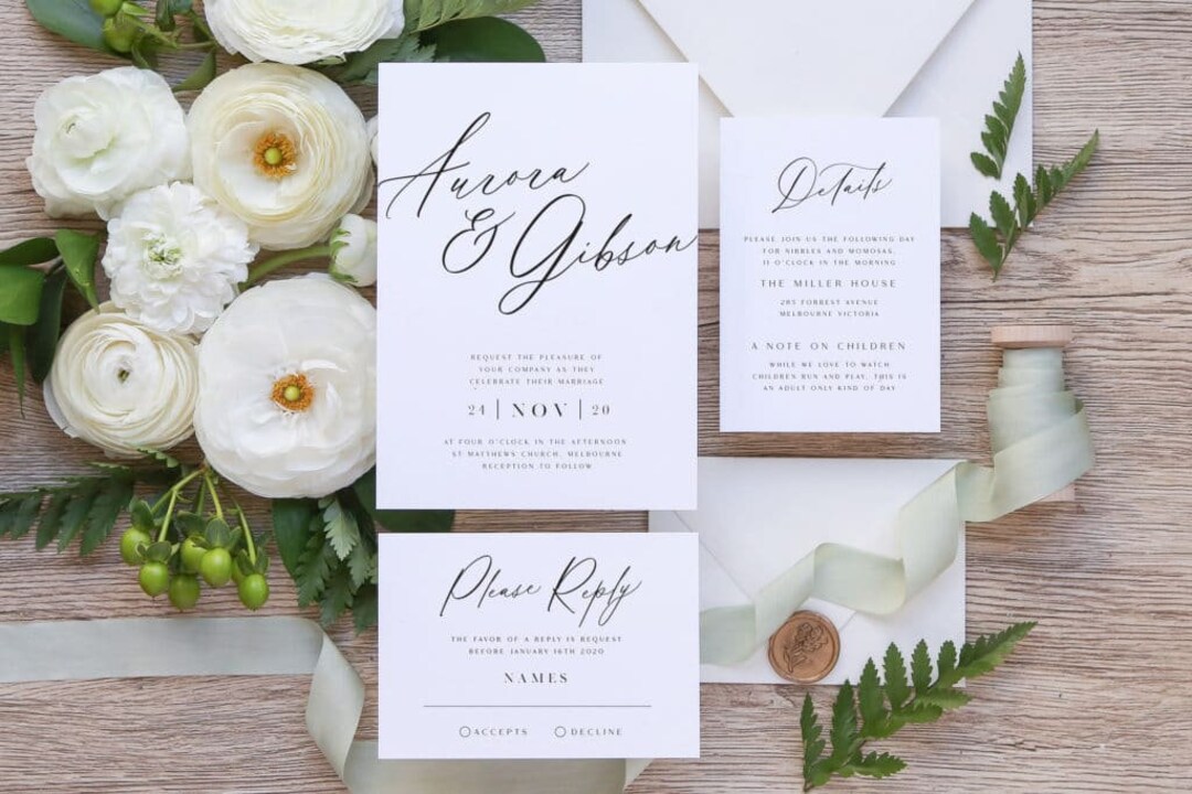 Simple White Wedding Invitation Suite, White Wedding Invitation ...