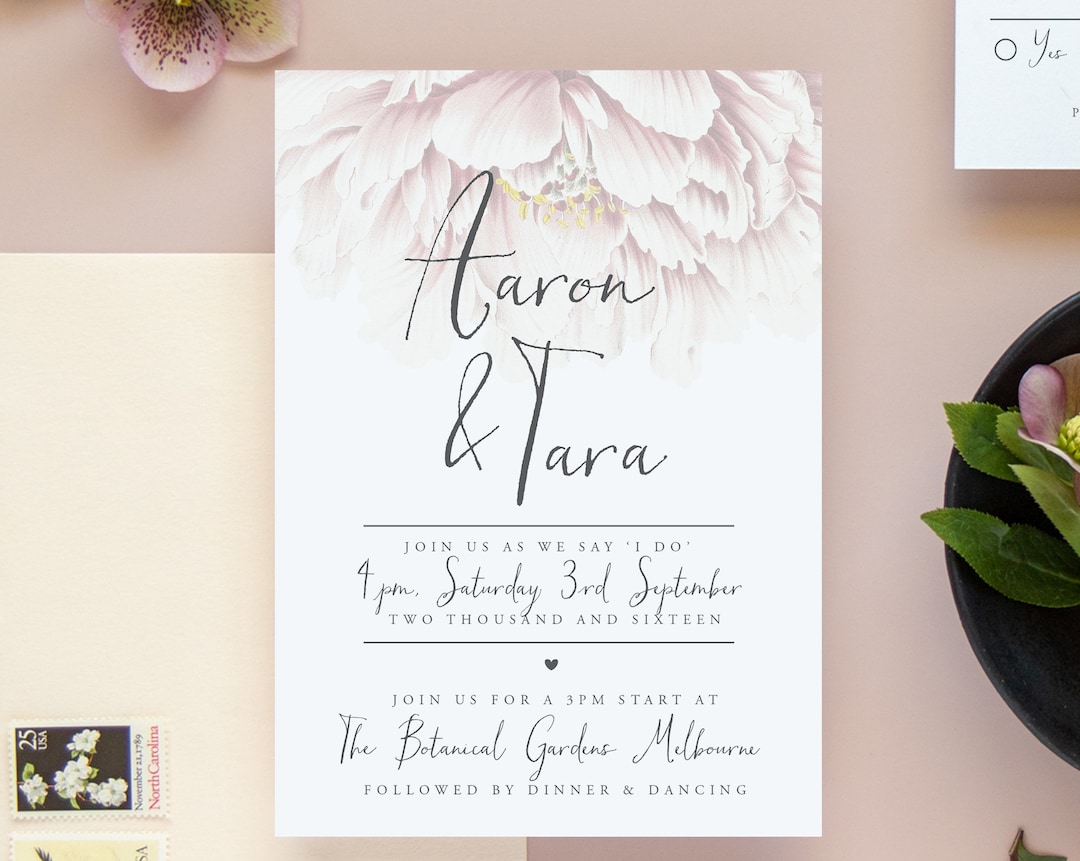Peony Wedding Invitation Suite, Classic Wedding Invitation, Wedding ...