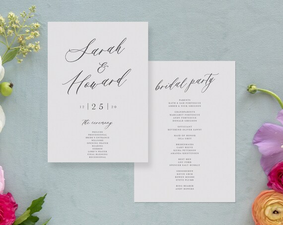 Wedding Program Flat Program 5x7 Wedding Program Template | Etsy