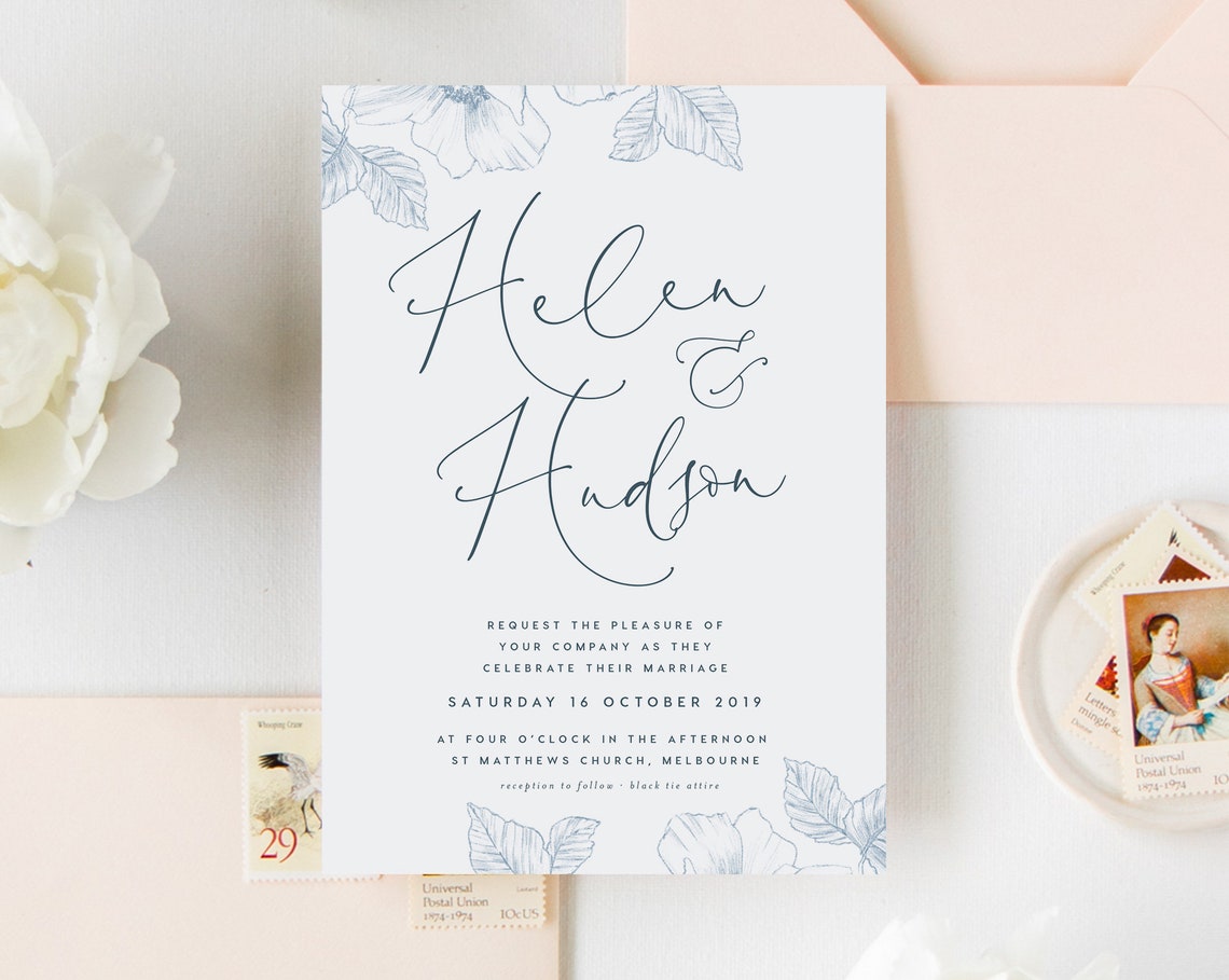 Light Blue Wedding Invitation Suite Real Gold Foil Wedding - Etsy