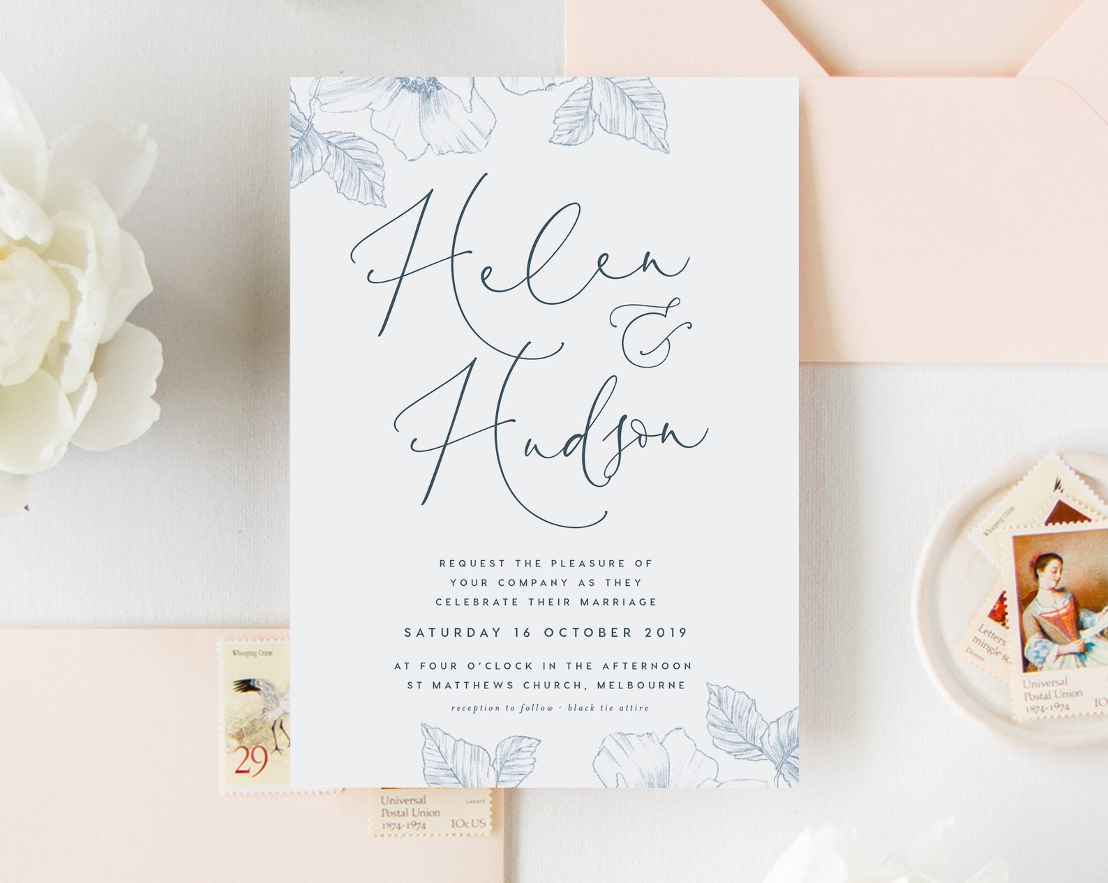 Light Blue Wedding Invitation Suite Real Gold Foil Wedding | Etsy