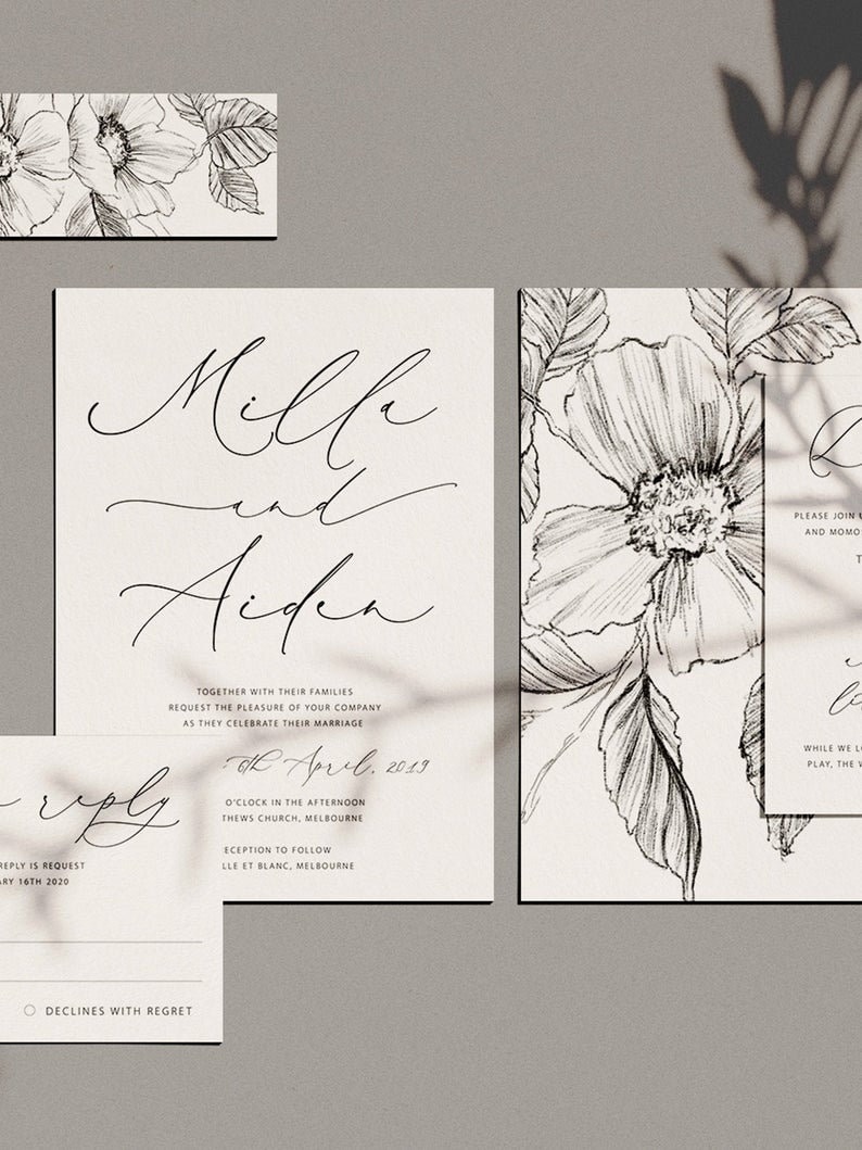 Simple White Wedding Invitation Suite, Textured Wedding Invitation ...