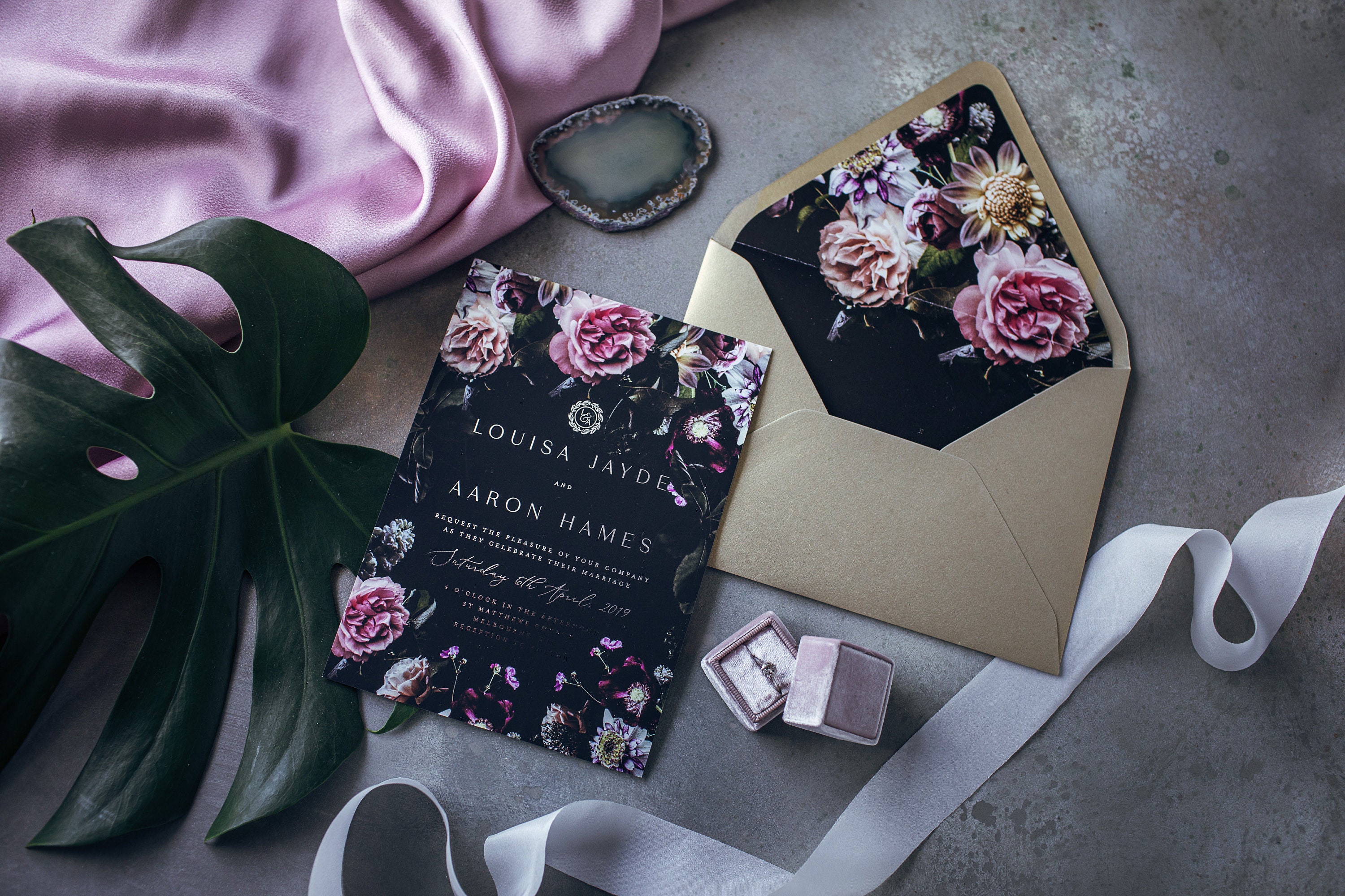 Silver Foil Wedding Invitation Suite Moody Invite Gold Foil | Etsy