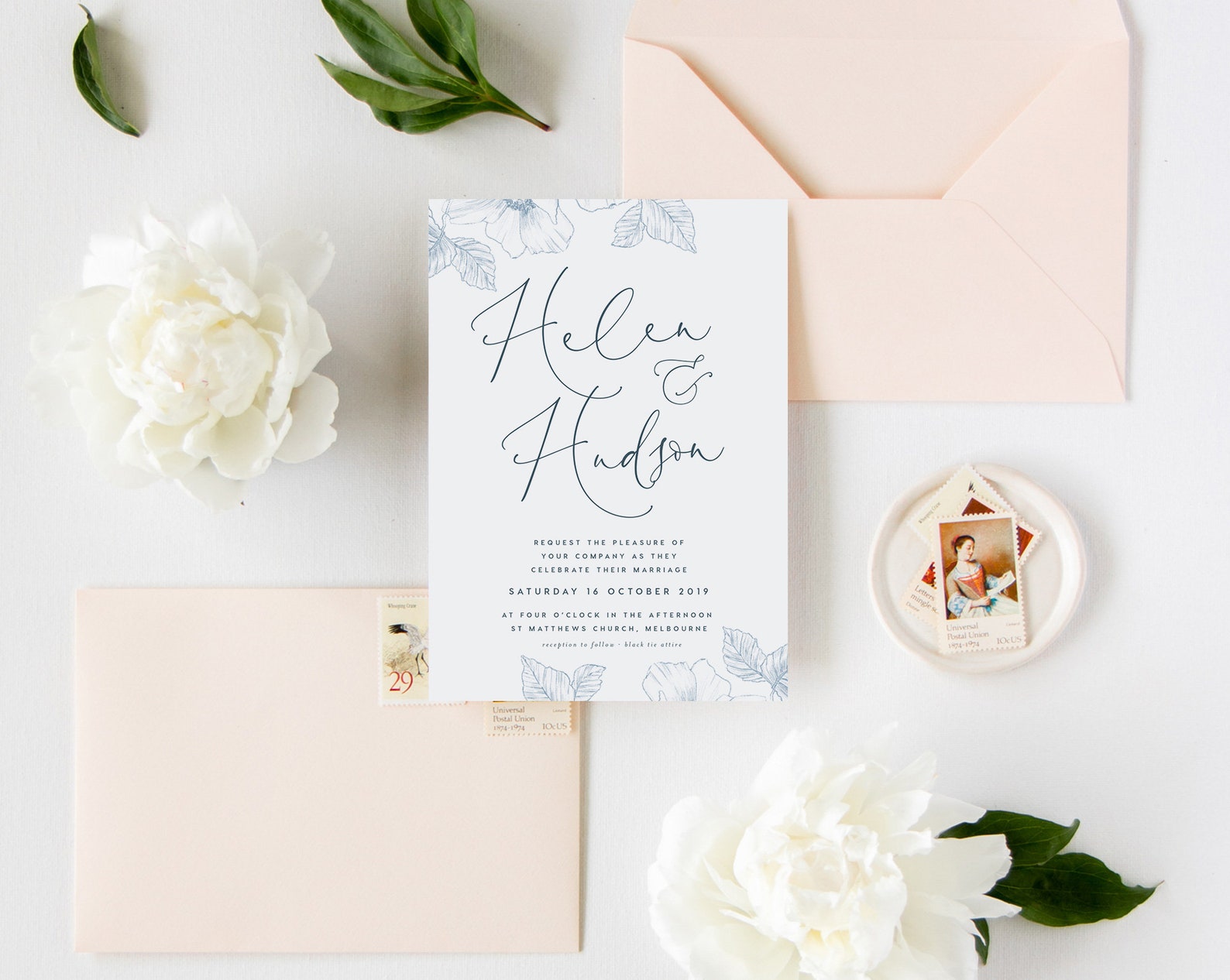 Light Blue Wedding Invitation Suite Real Gold Foil Wedding | Etsy