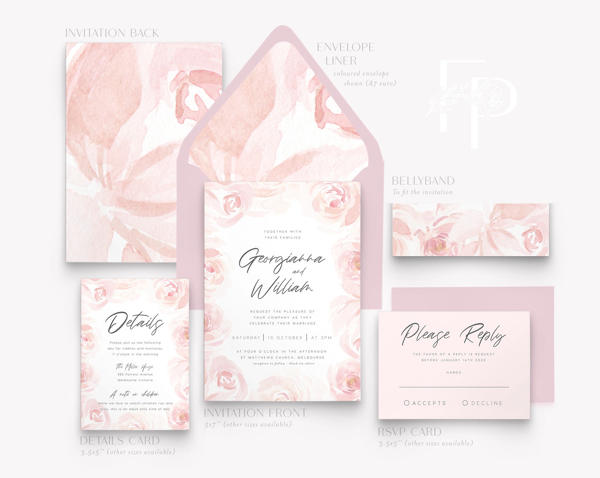 Blush Pink Wedding Invitation Suite Classic Wedding | Etsy
