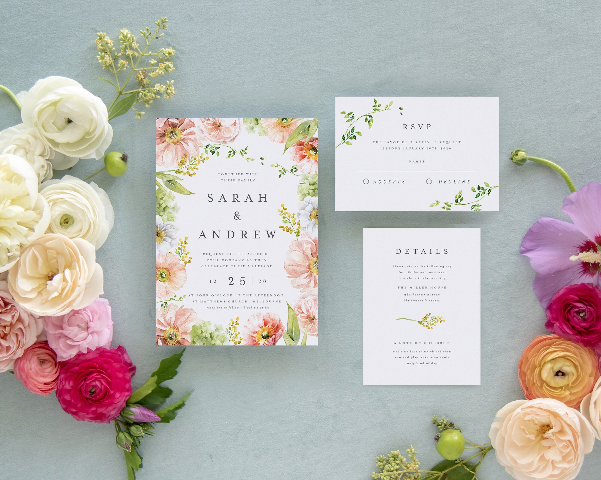 Blush Pink Wedding Invitation Suite Classic Wedding | Etsy