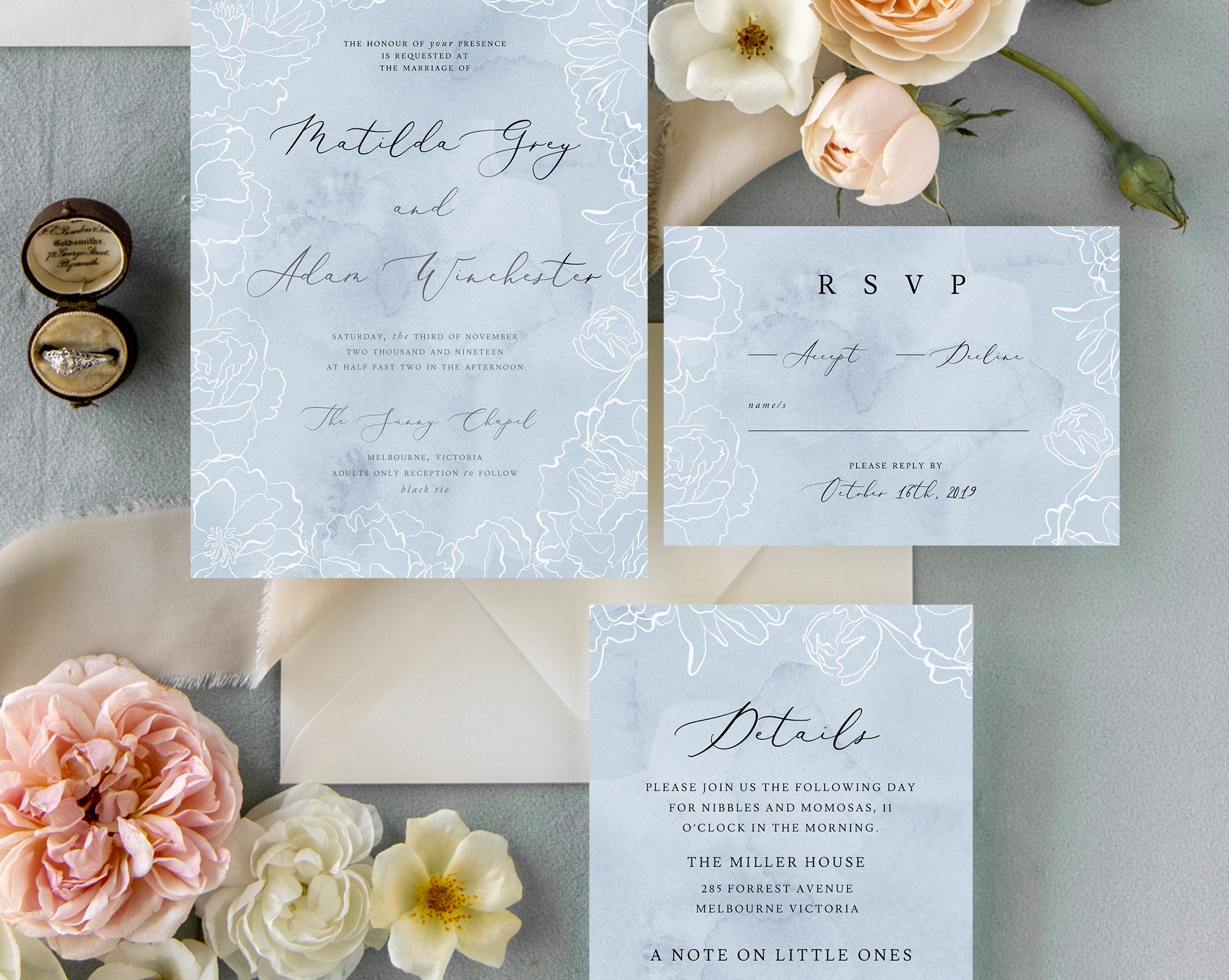 Dusty Blue Wedding Invitation Suite Light Blue Wedding - Etsy
