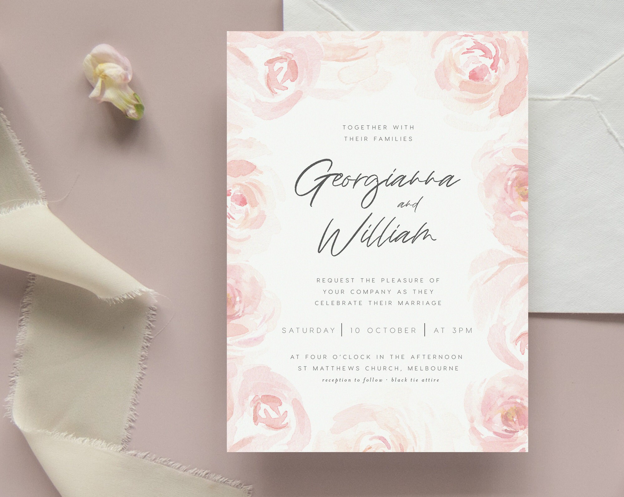 Blush Pink Wedding Invitation Suite Classic Wedding | Etsy