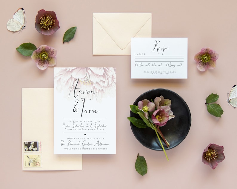 Peony Wedding Invitation Suite, Classic Wedding Invitation, Wedding ...