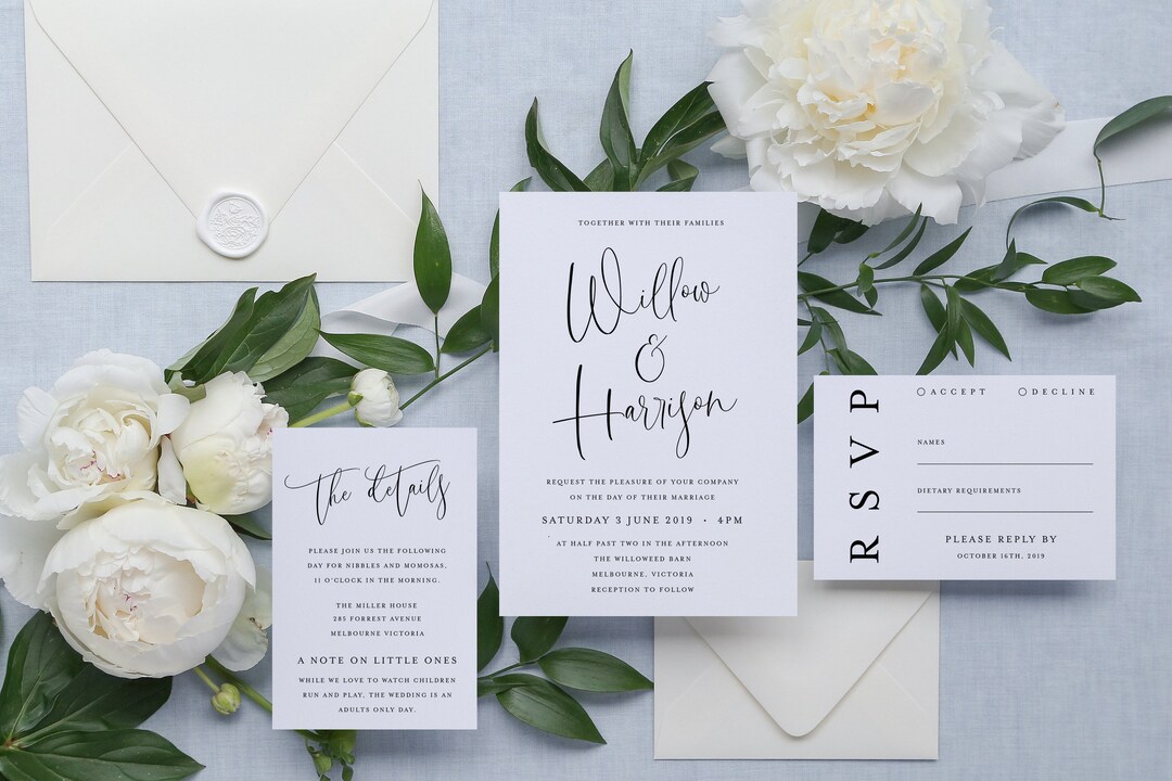 Simple White Wedding Invitation Suite, White Wedding Invitation ...