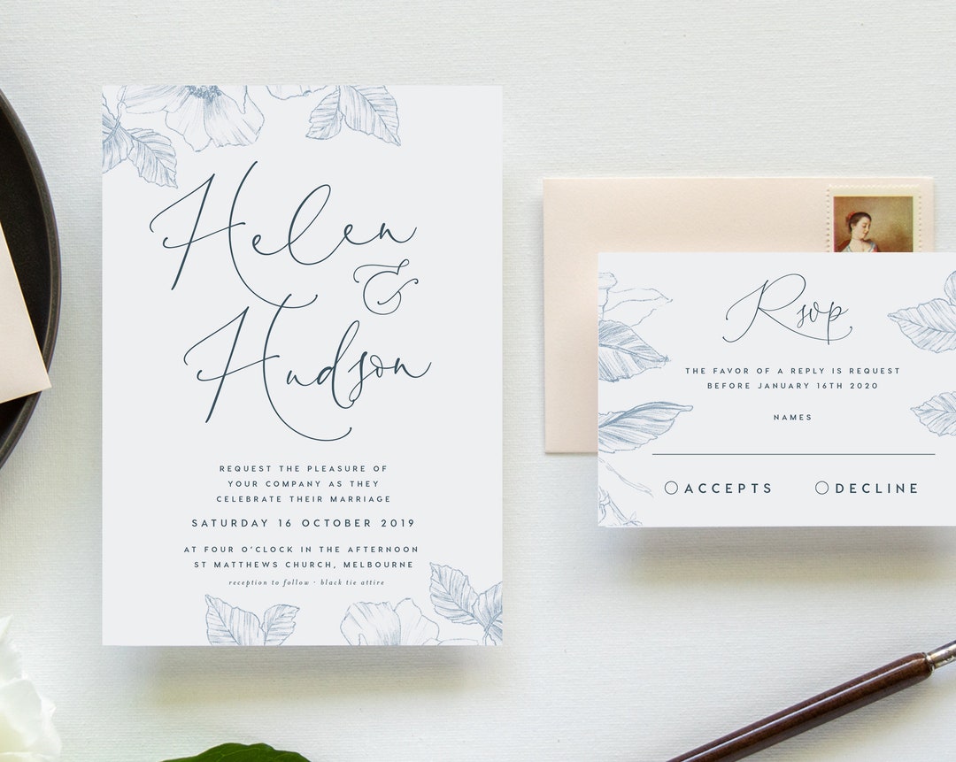 Light Blue Wedding Invitation Suite, Real Gold Foil Wedding Invitation ...