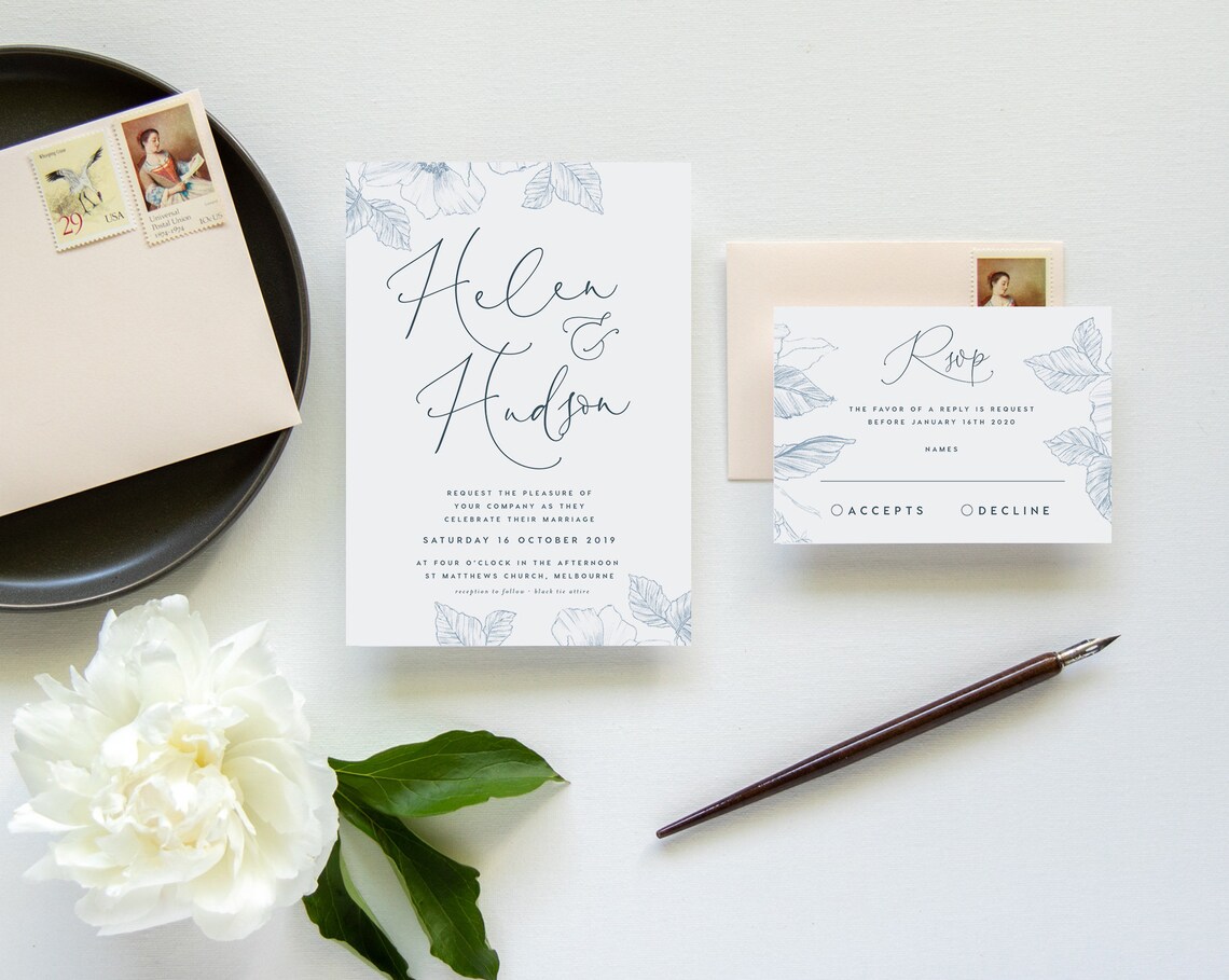 Light Blue Wedding Invitation Suite Real Gold Foil Wedding - Etsy