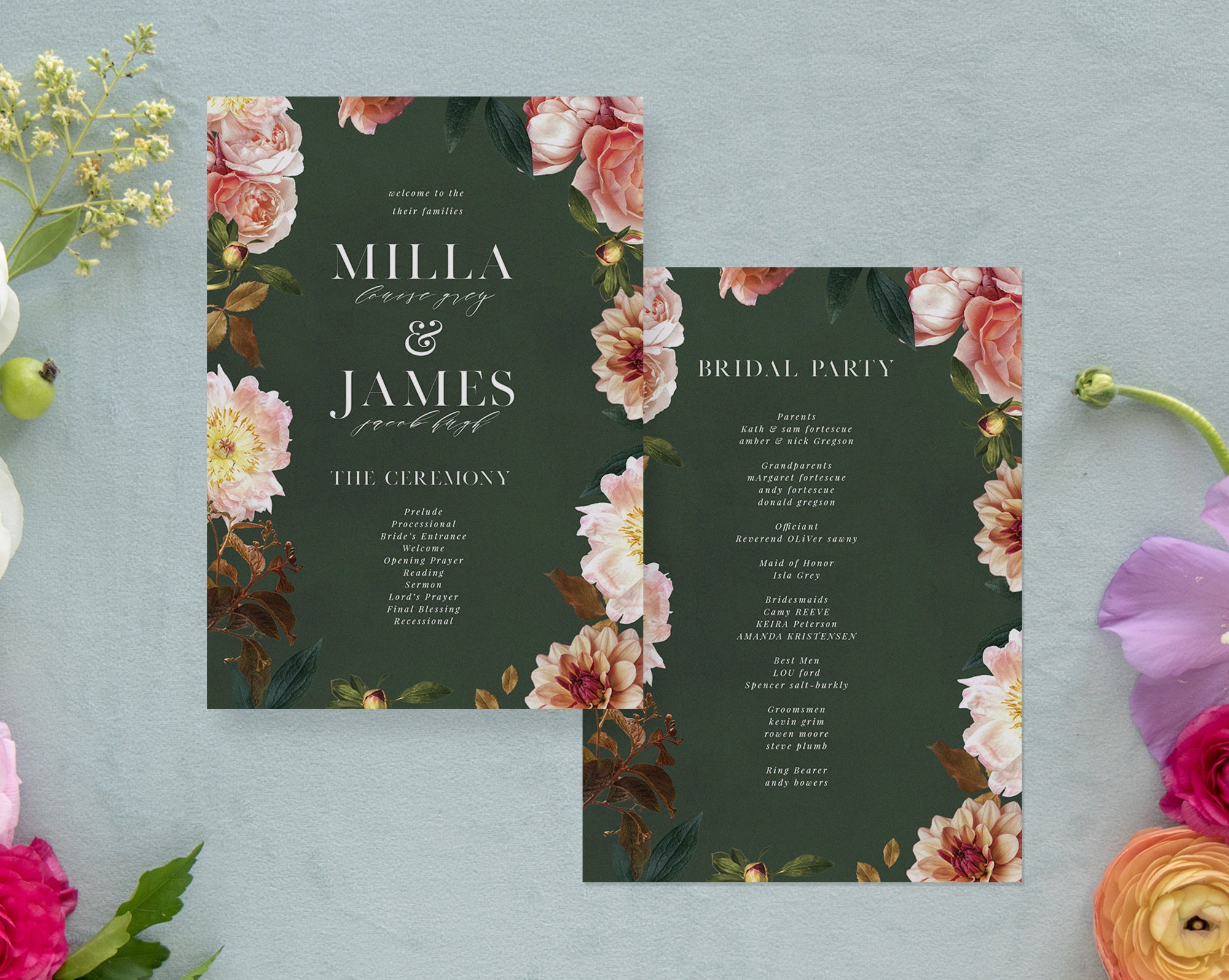 Wedding Program Flat Program 5x7 Wedding Program Template - Etsy