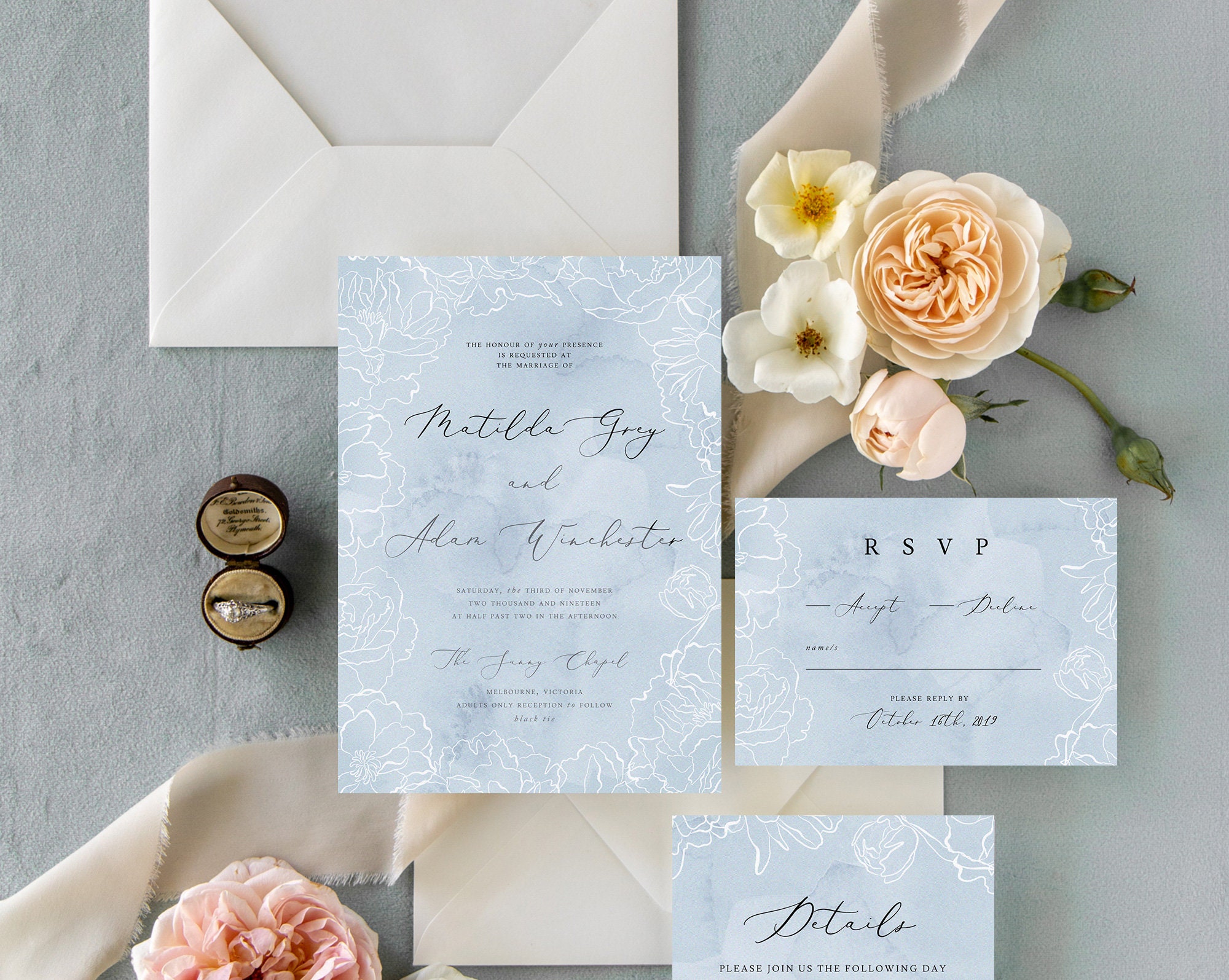 Dusty Blue Wedding Invitation Suite Light Blue Wedding - Etsy