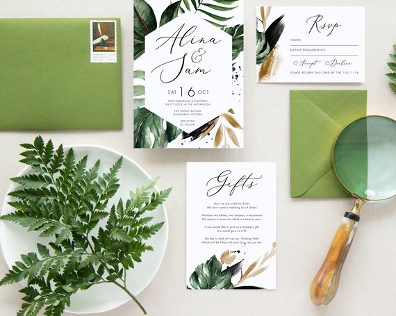 Greenery Wedding Invitation Suite Textured Wreath Wedding | Etsy