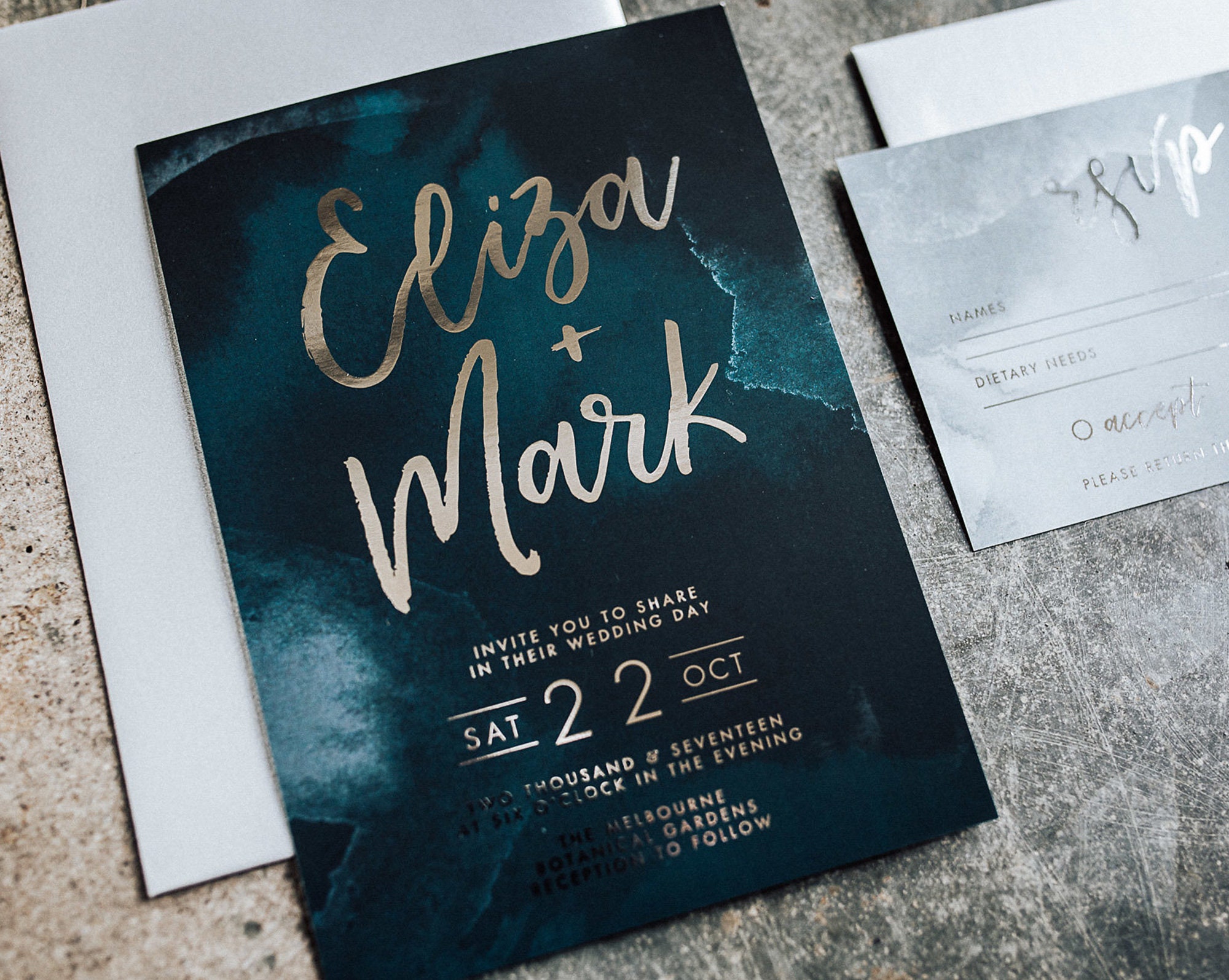 Silver Foil Wedding Invitations Astrid Collection | Etsy
