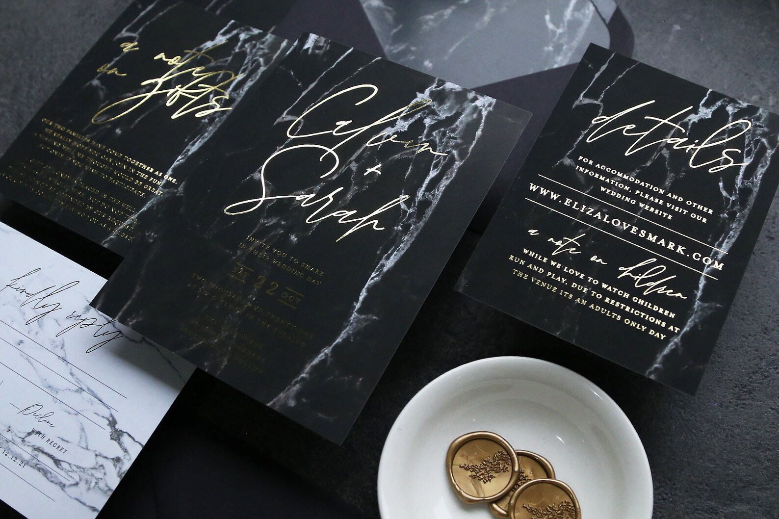 Marble Wedding Invitation Suite, Real Gold Foil Wedding Invitation ...