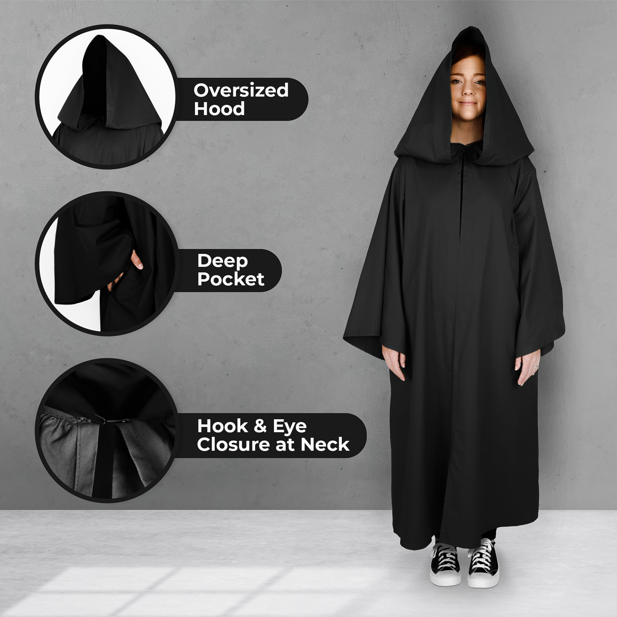 Black Robe With Oversized Hood & Pockets Cosplay - Etsy