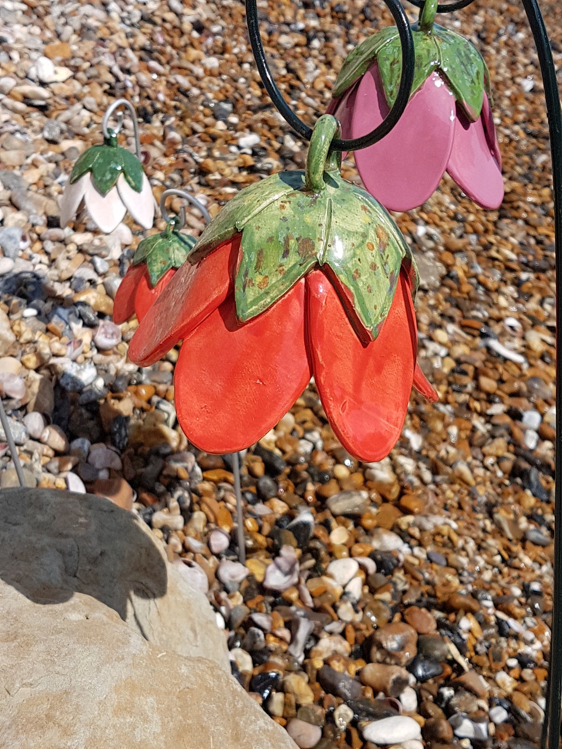 Red Ceramic Garden Flower - Etsy UK