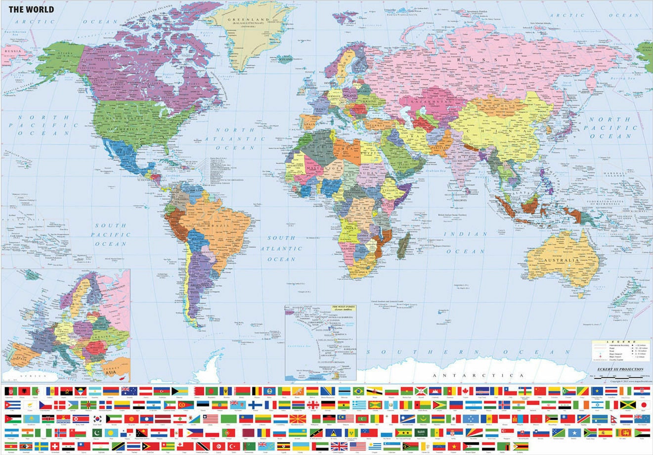 Giant & Large A0 A1 World Map Wall Chart Including Flags Laminated ...