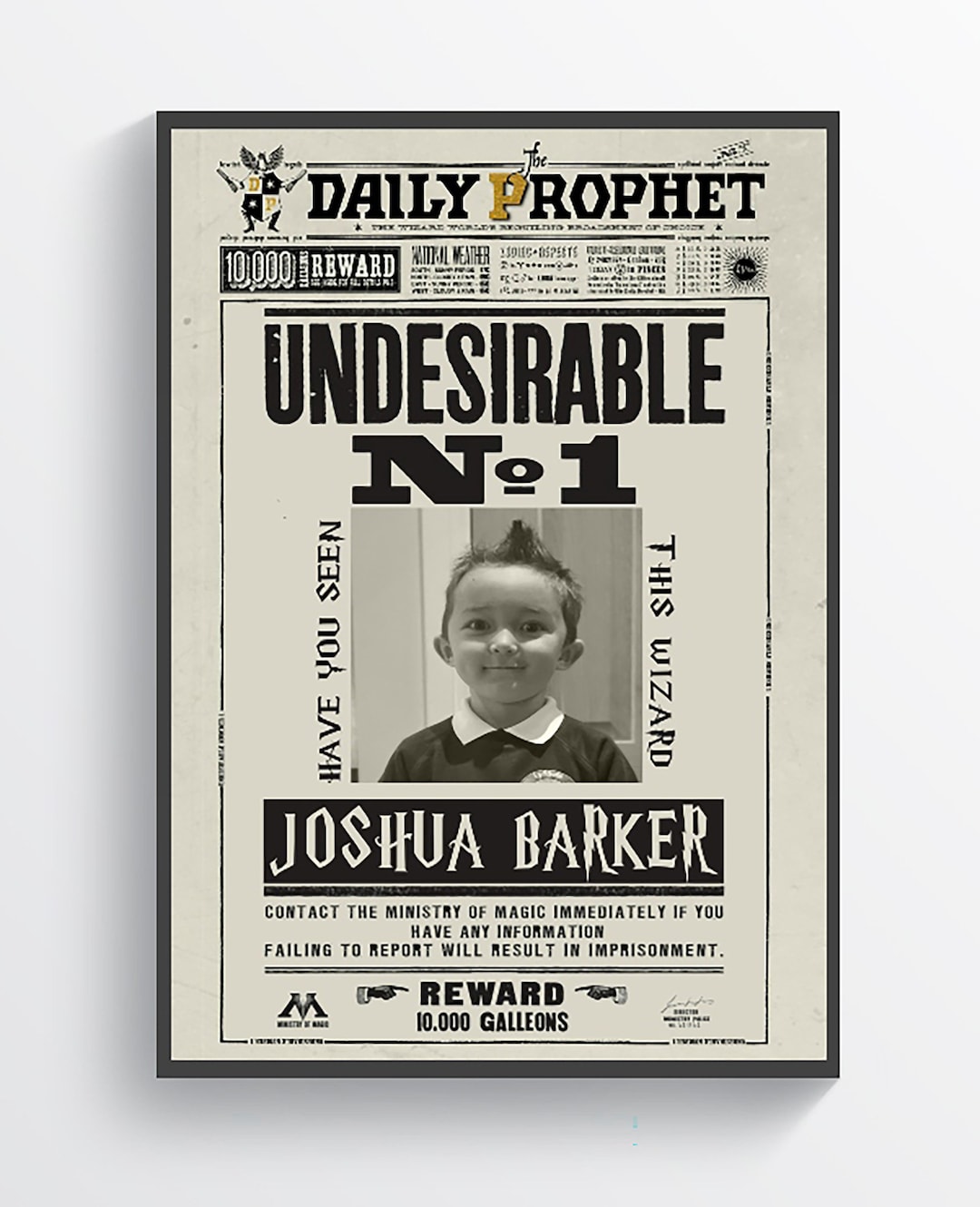 PERSONALISED Daily Prophet Harry Potter WANTED Newspaper Hogwarts ...