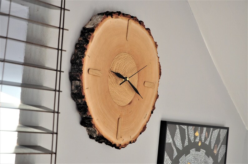 Wooden wall clock slice wood clock original natural rustic | Etsy
