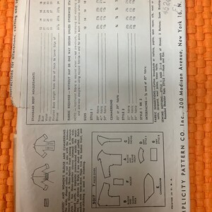 Vintage, Sewing, Pattern, Simplicity, 1950's, Blouses, No. 3017, Size ...