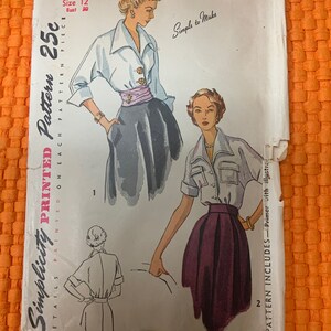 Vintage, Sewing, Pattern, Simplicity, 1950's, Blouses, No. 3017, Size ...