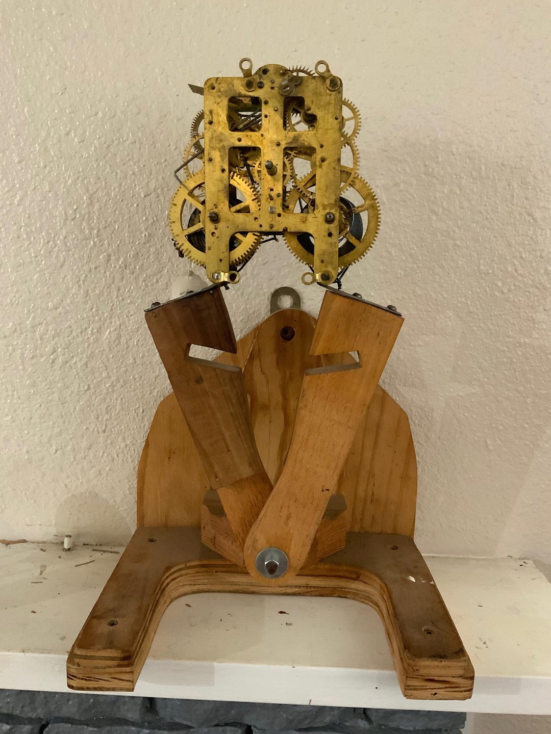 Clockwork, Clock, Vise, Stand, Vintage, Handmade, Wood, Clockmaker ...