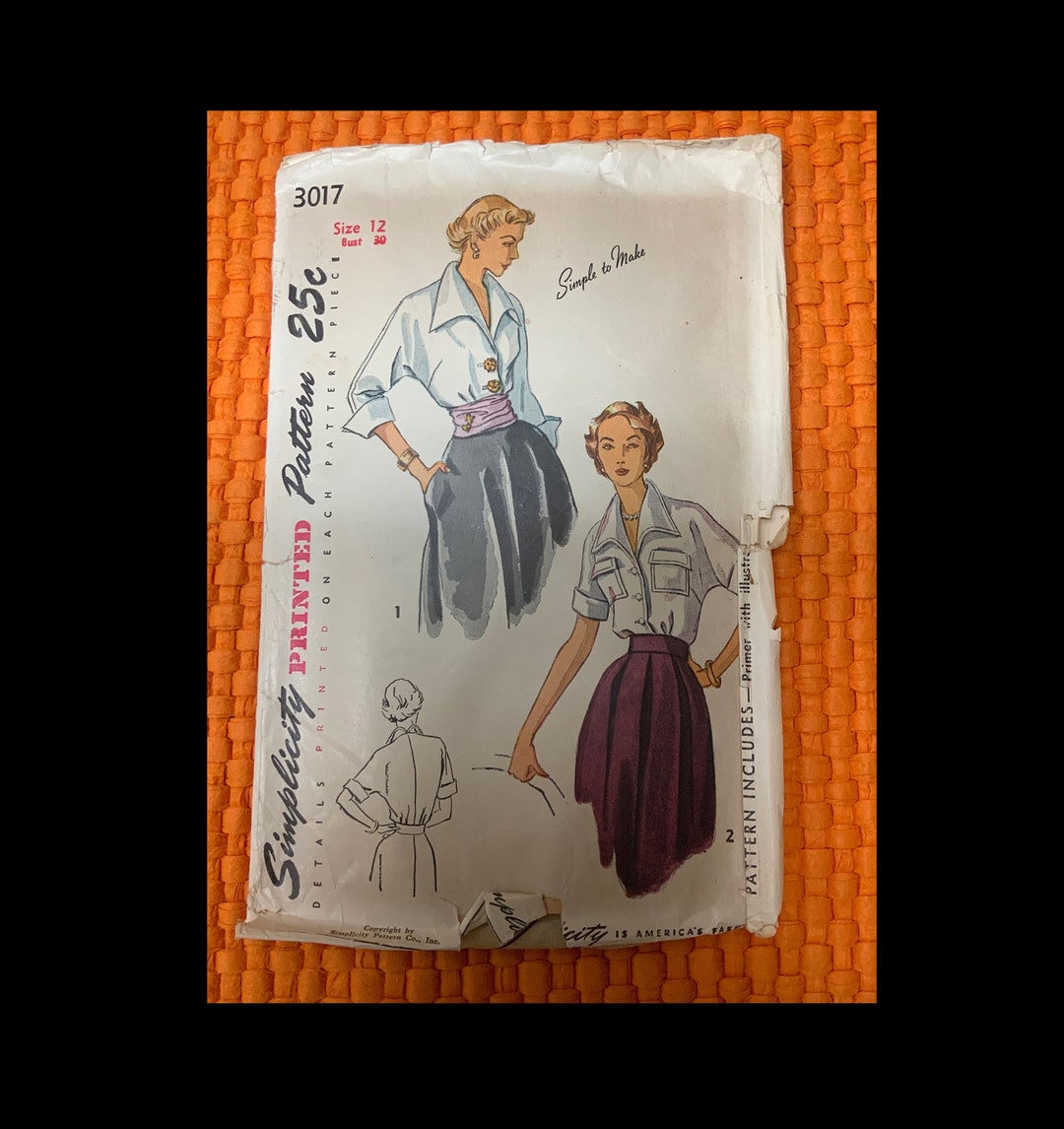 Vintage, Sewing, Pattern, Simplicity, 1950's, Blouses, No. 3017, Size ...