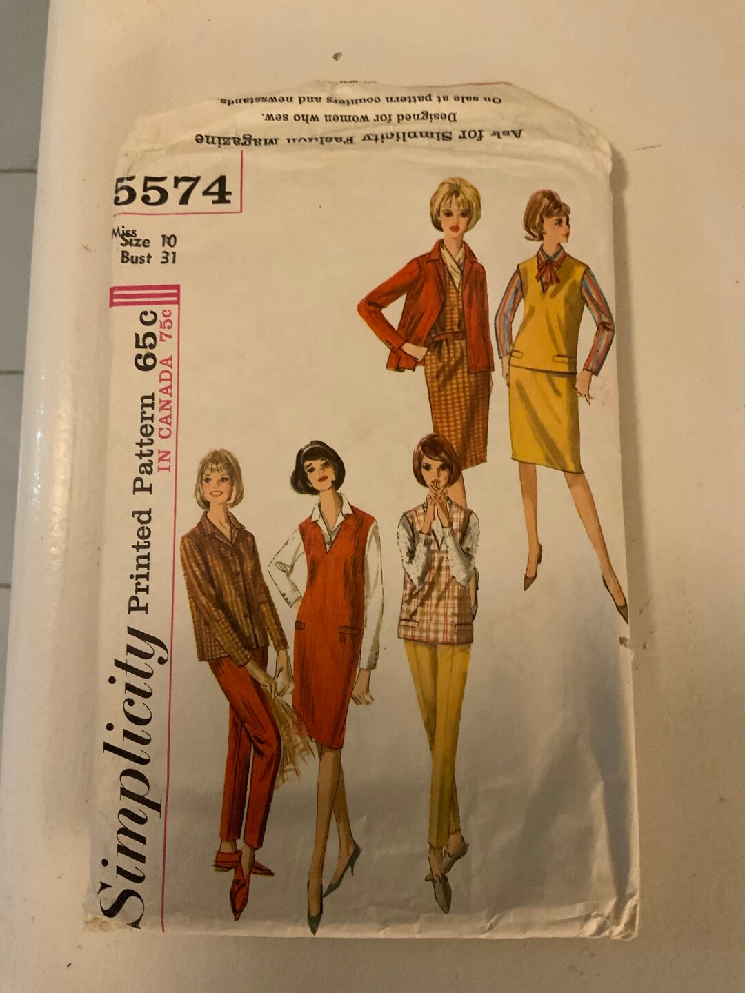 Vintage Simplicity Pattern, 5574, Misses, Blouse, Jumper, Top, Skirt ...