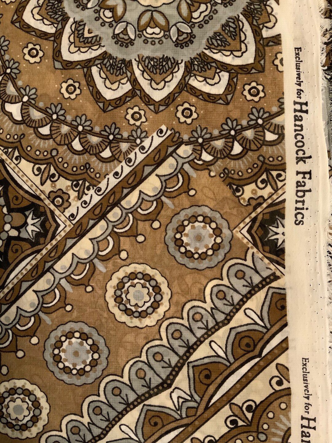 Vintage Hancock Fabric Semi Sheer Grey Brown White - Etsy