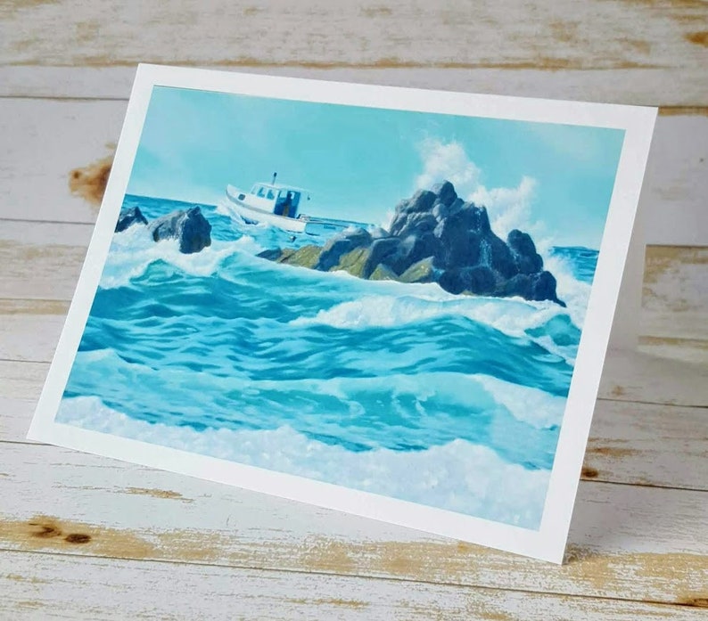 Coastal Note Card Nautical Greeting Card Lobster Boat - Etsy