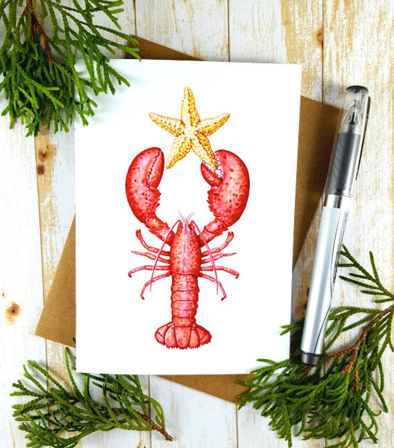 Lobster Christmas Card 10 Card Set Crustacean Core Coastal - Etsy