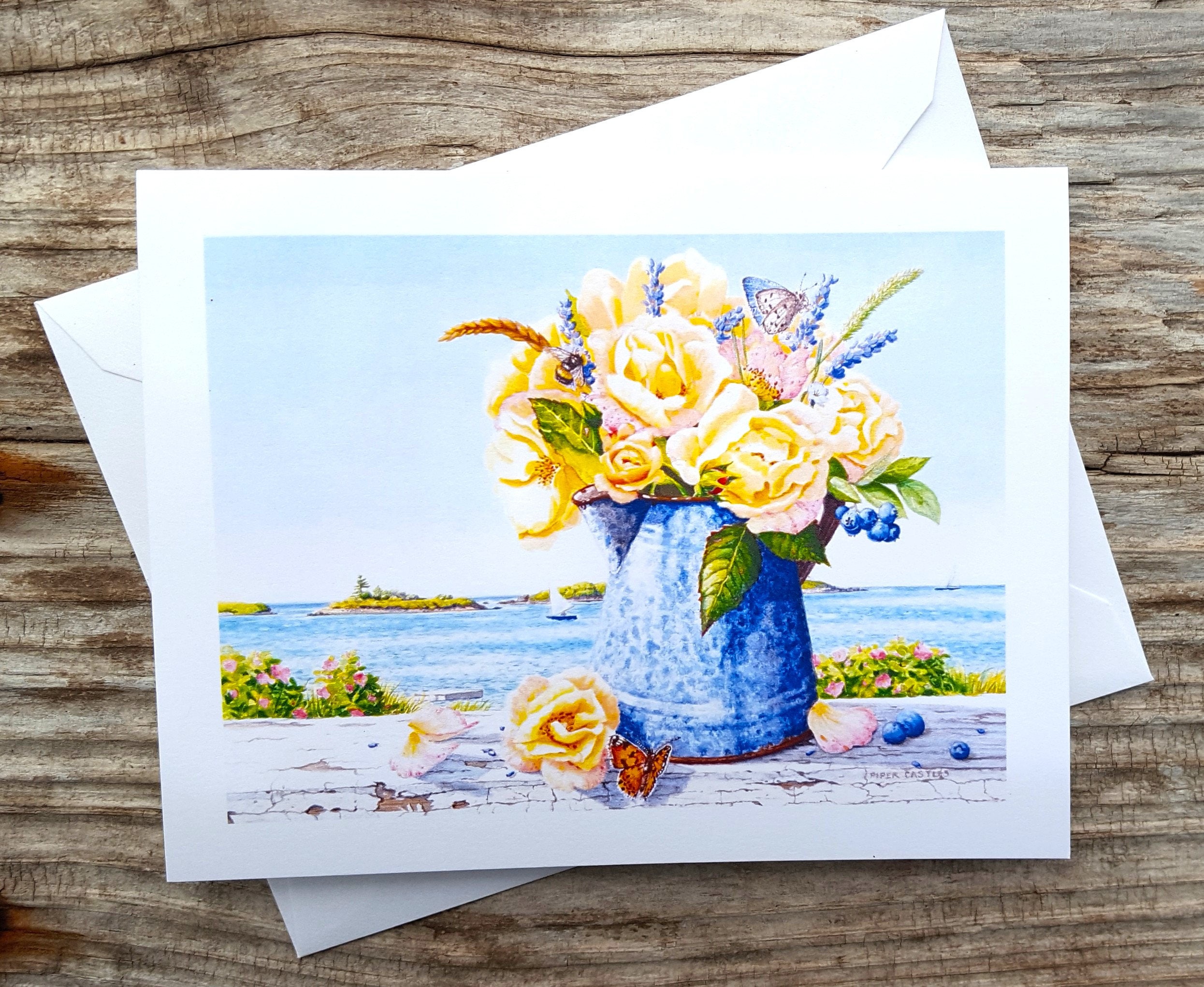 Yellow Roses Bouquet Card Lavender Card Ocean Card Rose - Etsy