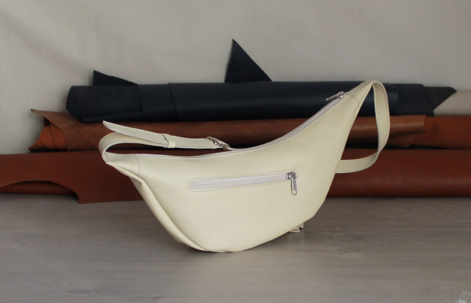 Beige Banana Bag ,available in Other Colors ,leather Banana Bag ...