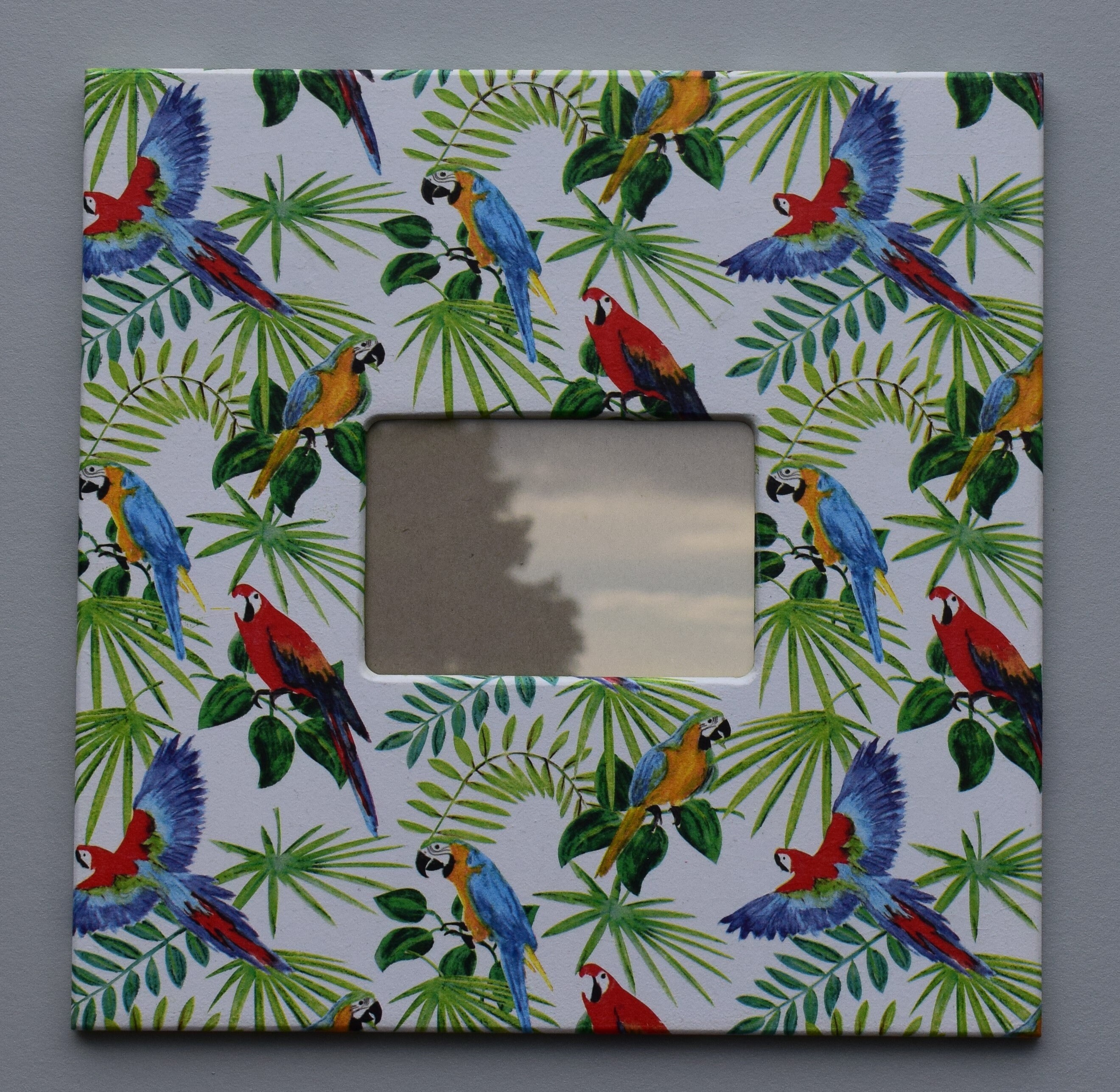 Tropical Forest Parrots Frame Decoupaged Large Frame Rain Forest Leaves ...