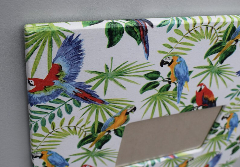 Tropical Forest Parrots Frame Decoupaged Large Frame Rain Forest Leaves ...