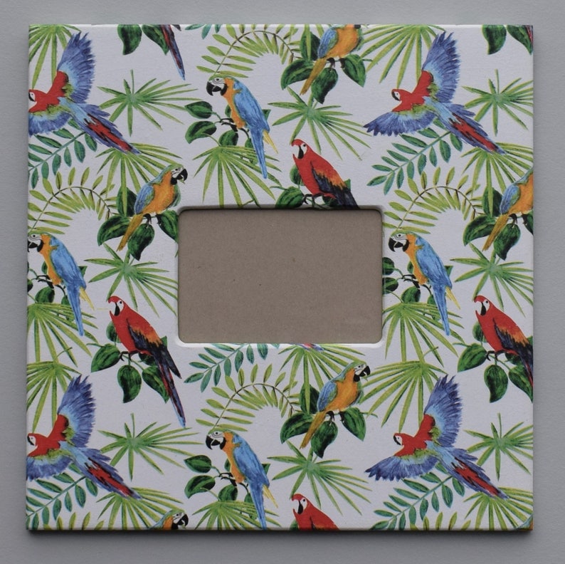 Tropical Forest Parrots Frame Decoupaged Large Frame Rain Forest Leaves ...