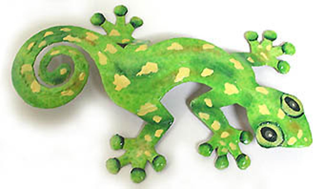 Painted Metal Gecko, Metal Wall Hanging, Tropical Decor, Garden Art ...