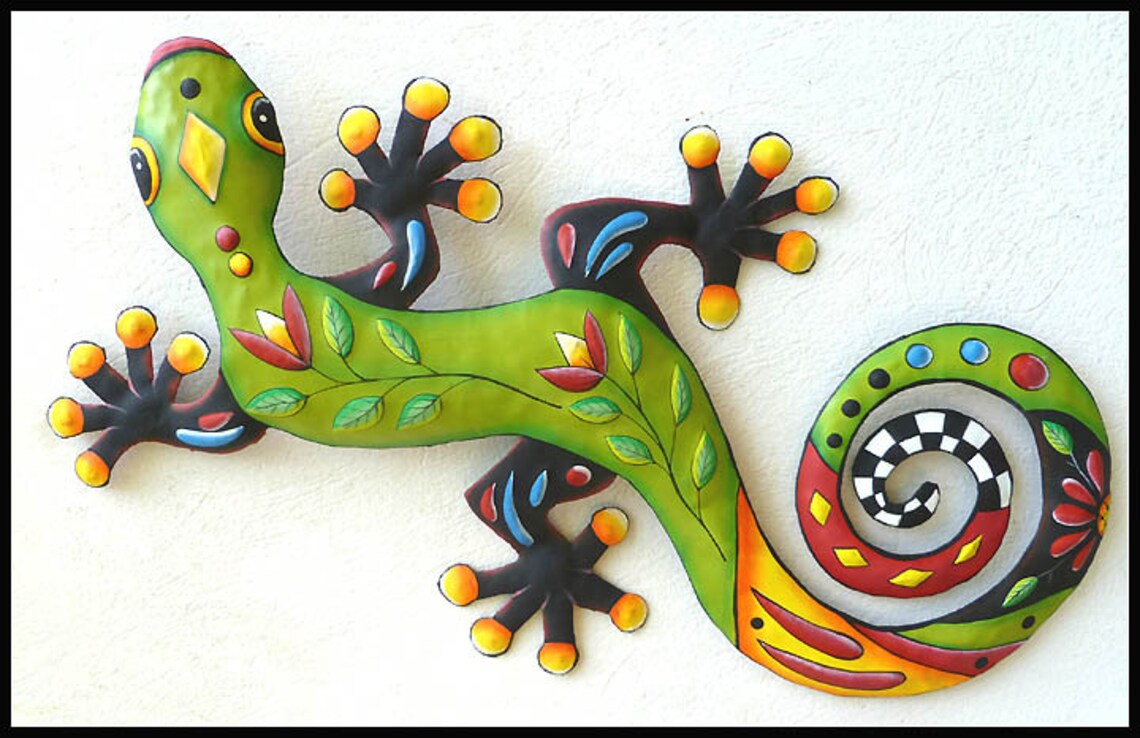GECKO Metal Wall Art Painted Metal Wall Hanging Tropical | Etsy