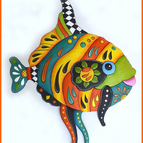 TROPICAL FISH Whimsical Fish Metal Wall Art Painted Metal - Etsy