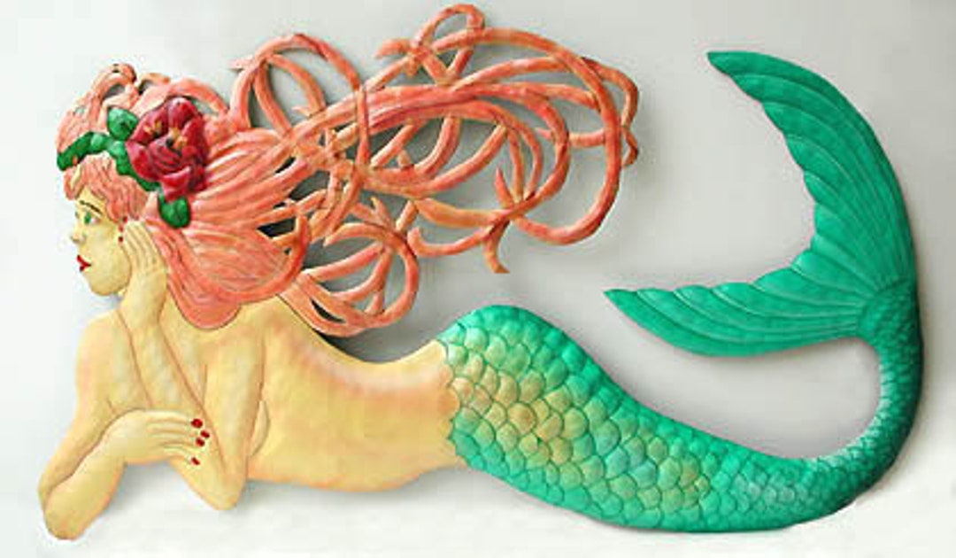 MERMAID METAL ART, Metal Wall Art, Painted Metal Mermaid, Tropical ...