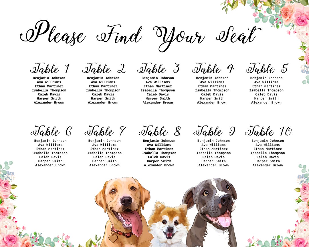 Wedding Seating Plan With Pet Find Your Seat Sign Wedding - Etsy